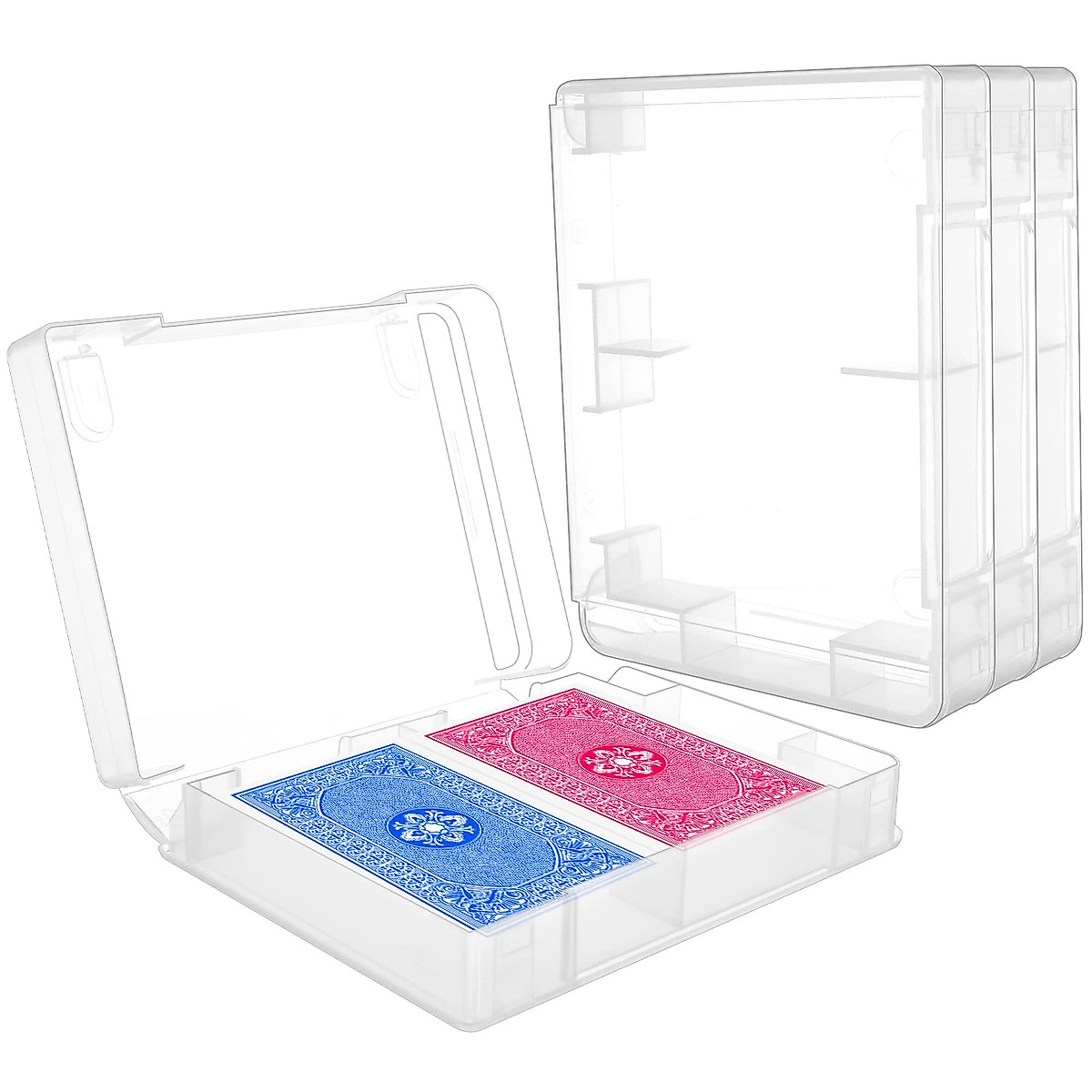 Xgood 4 PCS Plastic Playing Cards Boxes, Snaps Closed Empty Plastic Storage Box, 2 Decks Playing Card Case, Rectangle Playing Card Storage Clear Card Case for Business Trading Card Bridge Size Cards