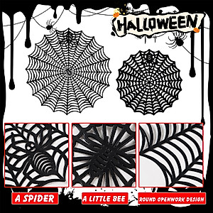 12 Pcs Halloween Spider Web Placemats and Coasters,15 Inch Heat Insulation Halloween Placemats,4 Inch Halloween Spider Web Coasters for Halloween Family Party Decoration Supplies (Black-12PCS)