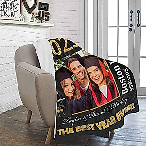 Artsadd Custom Graduation Blanket Blanket with Photos Text-Personalized Graduation Gifts 2023-Black Funny Photo Blanket Summer Blanket for College High School Graduation Gifts-50 x60 Inch