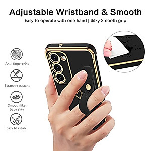 Telaso Samsung Galaxy S23 Plus Case, Galaxy S23 Plus Phone Case Love Heart Cute Case with Wristband Kickstand Holder Soft TPU Plating Bumper Protective Slim Phone Case Cover for Girls Women, Black