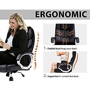 Big and Tall Office Chair High Back Executive Office Chair Comfortable Thickening Padded Cushion Leather Chair All Day Comfort Wide Seat Ergonomic Computer Desk Chair with Armrest