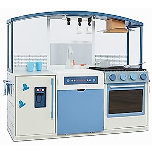 Little Tikes Wood Chef's Play Kitchen with Realistic Lights Sounds, 20+ Interactive Accessories Set, Dual-Sided White & Blue Wooden Play Kitchen- Gift for Kids Girls Boys, Pretend Toy for Ages 3 4 5+