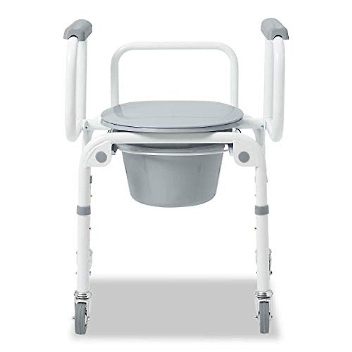 Medline Drop Arm Commode with Wheels, Swing Arm Rest for Easy Transfer, Padded Seat, Contains Chair, Pail, Lid, and Splash Guard, 250lb. Weight Capacity