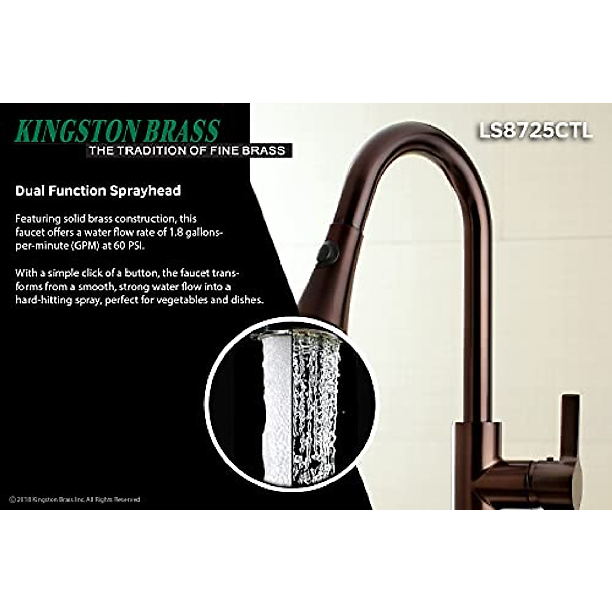 Kingston Brass LS8725CTL Continental Single-Handle Pull-Down Kitchen Faucet, 8-3/8" in Spout Reach, Oil Rubbed Bronze