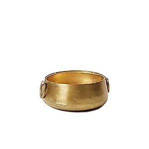 Serene Spaces Living Decorative Gold Iron Handi Bowl, Large Centerpiece Bowl - Traditional Indian Style Urli Bowl for Home, Diwali, Pooja, Potpourri, Measures 3.75" Tall & 9" Diameter