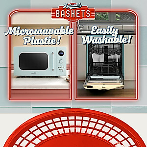 Plastic Fast Food Baskets - HUGE 12" x 9" SIZE Food Baskets For Serving - Reusable Foodservice Restaurant Deli Diner Burger Fries Fish Chip Hot Dog Sandwich Plates Tray Platter (12 Pack, Red)