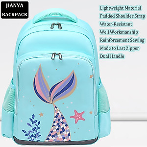 JIANYA Girls Backpack for School Kids Bookbag Kindergarten Elementary Backpack Lunch Box Set, Light Blue