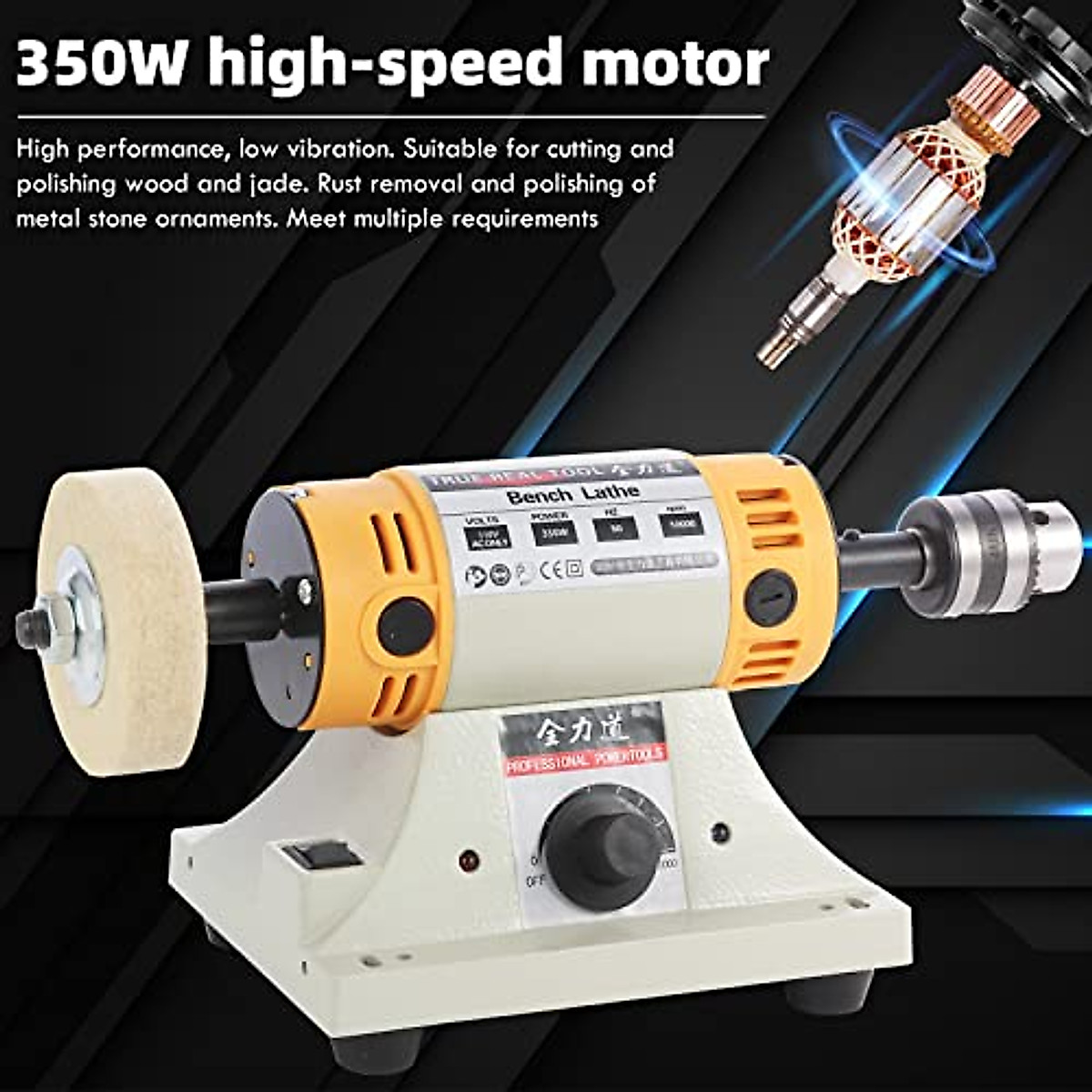 110V 350W Adjustable Speed Bench Grinder Polishing Machine For DIY Woodworking Jade Jewelry Dental Bench Lathe Machine With Metal Flexible Shaft Handle, For Engraving, Grinding and Drilling