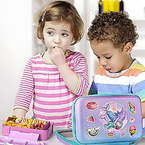 Lunch Bag Bento Lunch Box Set for Girls - Insulated Lunch Bag with 5 Compartment Bento Box Water Bottle Ice Pack Silicon Cap Salad Container for Kids Back to School, Picnic and Travel