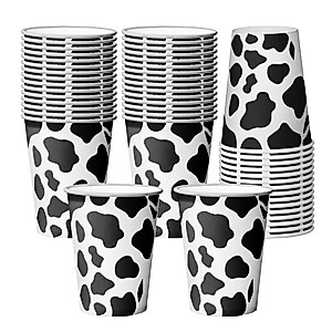 20pcs Cow Birthday Cups Disposable Paper Cups 9 oz,Cow Party Cups with Silver Bordermakes - Farm Animal Party Supplies Cups for Cold Hot Drinks - Birthday Graduatio