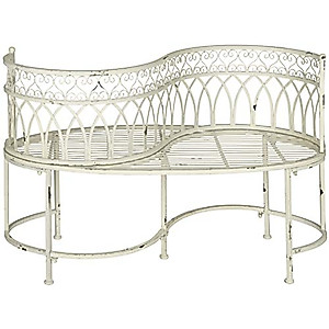 SAFAVIEH Outdoor Collection Lara Victorian Antique White Iron Kissing Bench