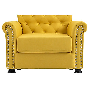 VanTook Linen Fabric Accent Chairs, Mid Century Modern Armchair for Living Room, Bedroom Upholstered Tufted Back Lounge Chair Comfy Reading Single Sofa with Wood Legs (Yellow)