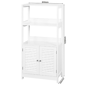 Huedimboene Large Bathroom Floor Cabinet, Freestanding Multipurpose Storage Cabinet with 2 Open Shelves and Storag Cupboard for Bathroom Kitchen Living Room Entryway, 23.6 x 12.8 x 48.0 inches, White
