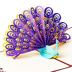 Paper Spiritz Peacock Pop up Cards Birthday, Mother's Day Cards, Anniversary Thank You Card for Husband Daughter Wife, Handmade Graduation Sympathy Blank Card, Laser Cut with Envelopes All Occasion