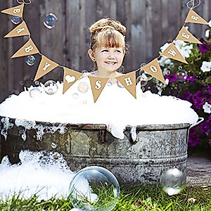 Junxia Swallowtail Shaped Banners Natural Burlap Baby Shower Banner with Jute Cord Party Decoration