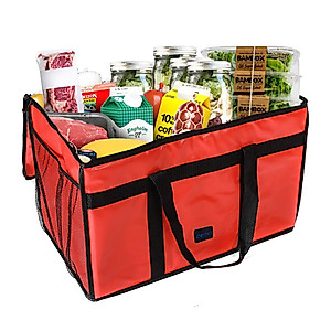 cherrboll Insulated Food Delivery Bag -23"x14"x15", Premium Large Commercial Catering Bag for Food Transport, Thermal Food Carrier with Side Pockets, Extra Strength Zipper & Thick Insulation, Red