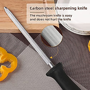 SIHUUU Carbon Steel Black Knife Sharpening Steel with Hanging Holes,10 Inch