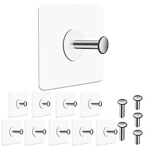 10 PCS Adhesive Wall Hooks, NO Damage Wall Hanging Hooks Sticker, Heavy Duty Adhesive Hook for Picture Hat Keys Bathroom Kitchen Tools Hanging, Screw Free Wall Hooks