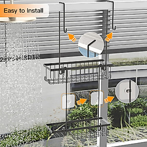 Fixwal Hanging Shower Caddy Over the Door with Soap Holder, No Drilling Adhesive Bathroom Storage Organizer Rack with 10 Hooks Hanging Shelf Basket Rustproof Waterproof Anti-Swing, 2 Tiers