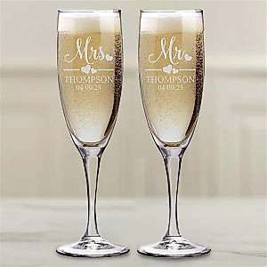 Krezy Case Mr and Mrs Wedding Toasting Champagne Flutes with Box, Set of 2 Glasses With Black Box, Laser engraved Tosting Flutes Engraved Personalized Glasses for Bride and Groom