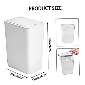 Hperu Bathroom Bin Bathroom Bin 9.1 L Small Trash Can White Waste Paper Bin with Lid Top Press Slim Garbage Can for Home Office Bedroom Kitchen,Rubbish Bin,Kitchen Bin