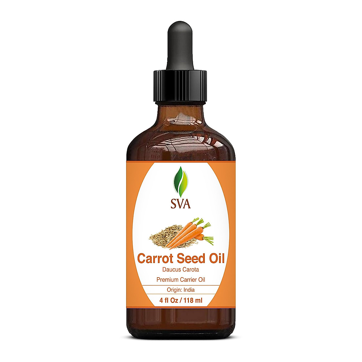 SVA Carrot Seed Oil - 4 Fl Oz – 100% Natural Cold Pressed Carrot Oil - for Face, Skin Care, Hair Care, Scalp Massage & Body Massage – Carrier Oil with Dropper