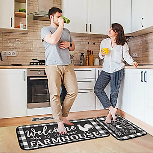 Emelivor Buffalo Plaid Checked Farmhouse Kitchen Mat Set of 2 Anti-Fatigue Kitchen Rug Set Non Slip Foam Cushioned Kitchen Runner Rugs and Mats Comfort Standing Mat for Farmhouse Doormat Laundry