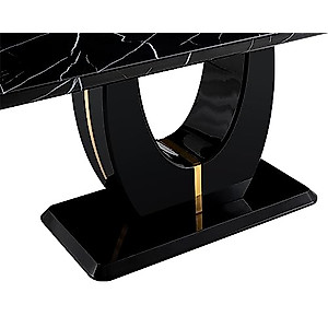 LKTART 63'' Dining Table Faux Marble Black Desktop for Kitchen Dining Living Room