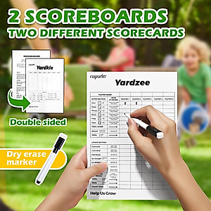 ropoda 3.5" Giant Wooden Yard Dice Set for Outdoor Fun, Barbeque, Party Events, Backyard Games, Lawn Games Includes 6 Dice, Collapsible Bucket, Score Cards & Dry Erase Marker