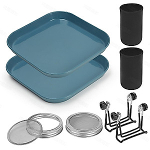 Anrialfu Sprouting Jar Growing Kit, Seed Sprouting Wide Mouth Mason Jars Kit with 2 Stainless Screen Lids, Tray, Stand, Blackout Sleeves, Broccoli Sprouts Growing Kit for Growing Bean Sprouts (NO JAR)