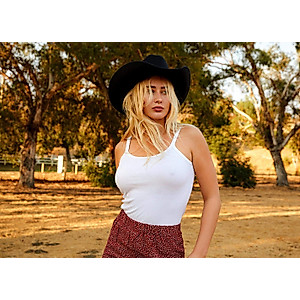 Enimay Western Cowboy & Cowgirl Hat Pinch Front Wide Brim Style (Small | Medium, Faux Felt Black)