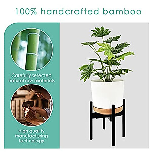 AUGOSTA Bamboo Adjustable Planter Tray Included, Mid Century Modern Indoor Plant Stand, Fit 8 9 10 11 12 inch Pots, Plant Pot Not Included (Black)