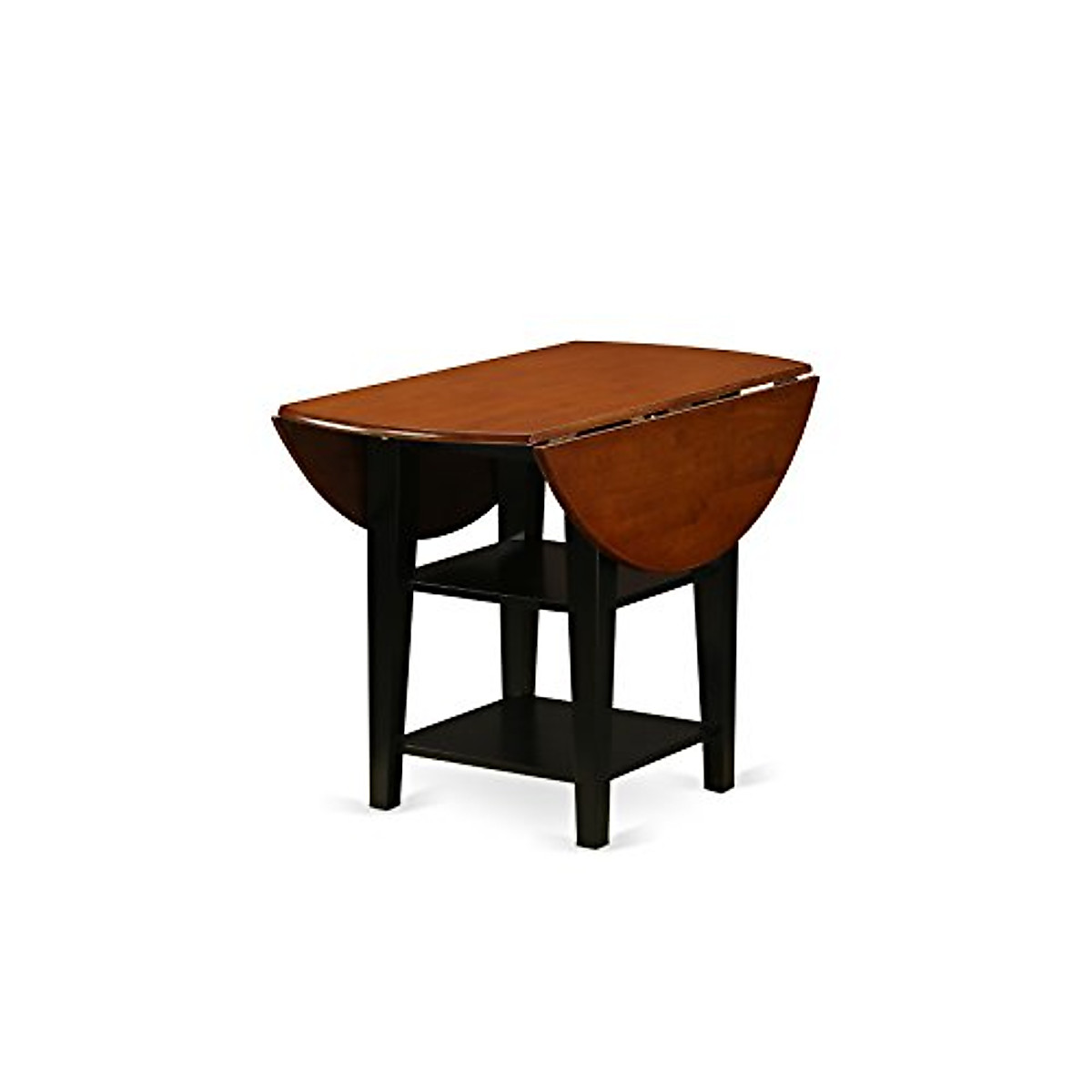 East West Furniture SUPF5-BCH-C 5 Piece Kitchen Table & Chairs Set Includes a Round Dining Table with Dropleaf & Shelves and 4 Linen Fabric Dining Room Chairs, 42x42 Inch, Black & Cherry