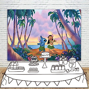 VV Backdrop Cartoon Lilo and Stitch Theme Backdrops 5x3 Summer Hawaii Seaside Lilo and Stitch Happy Birthday Backdrop for Party Vinyl Baby Shower Background Lilo or Stitch for Party