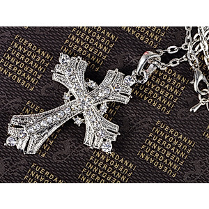 Alilang Silvery Tone Religious Cross Pendant Necklace Clear Crystal Rhinestones,Silver Clear