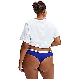 Calvin Klein Women's Carousel Logo Cotton Thong Panty, Rainer Stripe/Strawberry Shake/Black, S