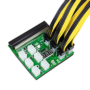 LXun Ethereum Mining ETH ZEC Power Supply 12V GPU/PSU Breakout Board for HP 1200w/750w Server PSU + 12pcs 16AWG PCI-E 6Pin to 6+2Pin Cables 27.5Inch Length(70CM, with 5 Nylon Cable Ties)