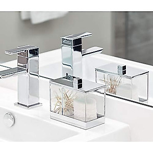 iDesign Clarity Metal Divided Canister with Lid for Bathroom, Kitchen, Countertop, Desk, and Vanity Organization and Storage, 5" x 3" x 4", Clear and Chrome