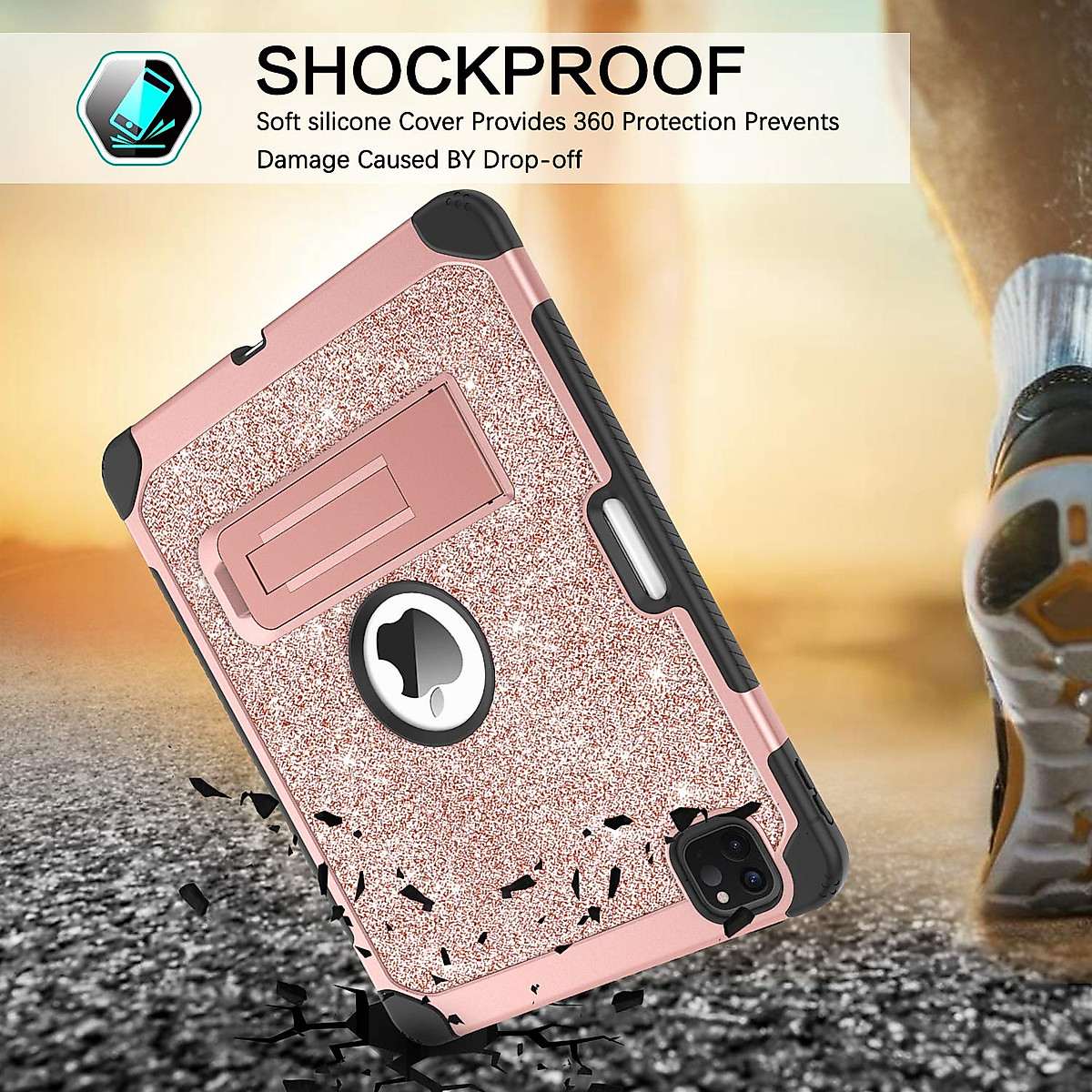 BENTOBEN iPad Air 5th/4th Generation Case, iPad Pro 11 Case, Glitter Sparkly 3 Layer Heavy Duty Shockproof Kickstand Faux Leather with Pencil Holder Protective Tablet Case Cover, Rose Gold