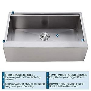 33 Inch Farmhouse Sink Workstation Stainless Steel -VOKIM 33X22 inch Farmhouse Sink 16 Gauge Stainless Steel Ledge Workstation Flat Apron-front Single Bowl Farm Kitchen Sink