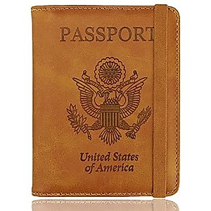 WALNEW RFID Passport Holder Cover Wallet for Women Men, PU Leather Card Holder Passport Case Travel Essentials for Family Vacation, Brown