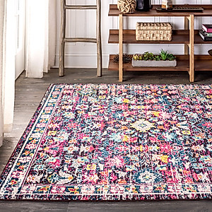 JONATHAN Y MDP200A-8 Modern Boho Floral Bohemian Vintage Country Indoor Area-Rug Country Easy-Cleaning Bedroom Kitchen Living Room Non Shedding, 8 ft x 10 ft, Multi,Purple