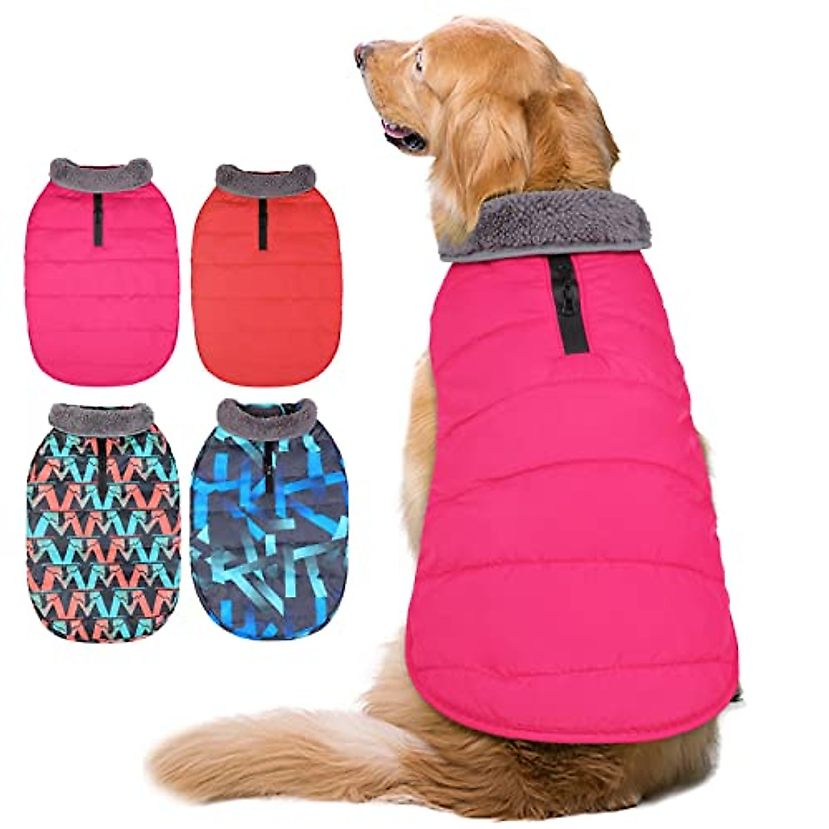 AOFITEE Dog Coat, Winter Dog Jacket Windproof Fleece Cold Weather Coats for Dogs, Warm Dog Winter Vest with Collar & Zipper Leash Hole, Outdoor Pet Apparel for Small Medium Large Dogs, Pink S