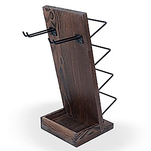 Rustic State Rueda Countertop Wine Rack with Cork Opener - 4 Bottle 2 Stemware Glass Holder with Separate Cork, Corkscrew Storage Unit - Wood Tabletop Display - Home Bar Décor - Walnut