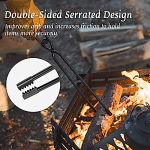 OMUKY Fireplace Tongs Log Claw Tongs with Faux Leather Handle Cover Log Grabber Clamp Tool for Indoor & Outdoor Camping Campfire Fireplace Fire Pit(Black)