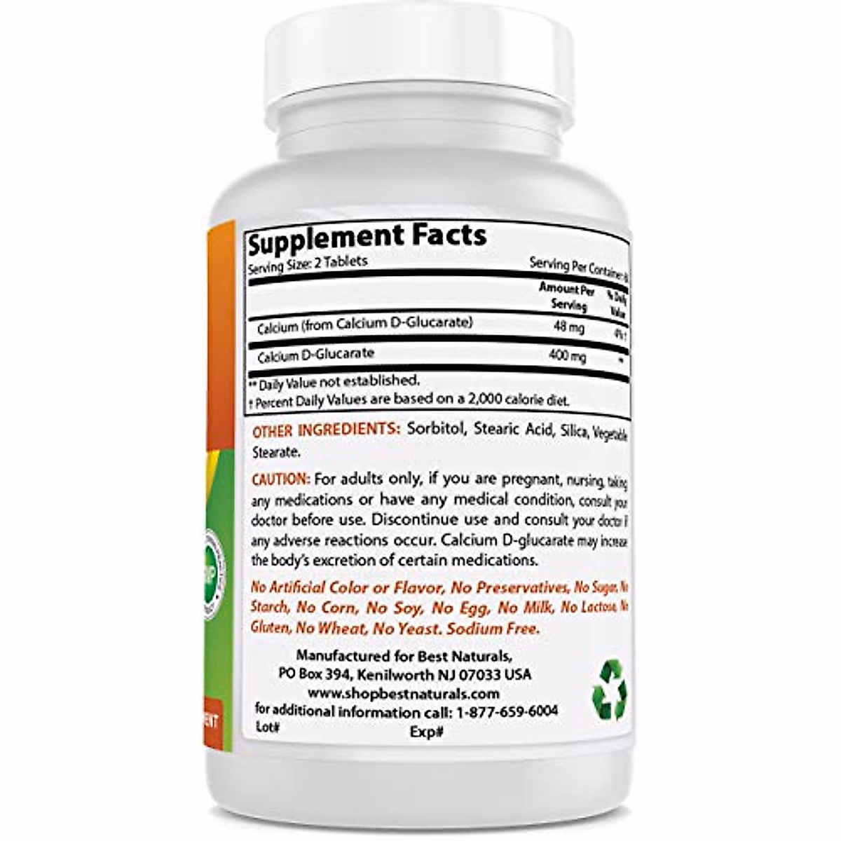 Best Naturals Calcium D-Glucarate 200 mg 120 Tablets