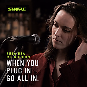 Shure BETA 58A Vocal Microphone - Single Element Supercardioid Dynamic Mic for Stage and Studio, Includes A25D Adjustable Stand Adapter, 5/8” to 3/8” (Euro) Thread Adapter and Storage Bag
