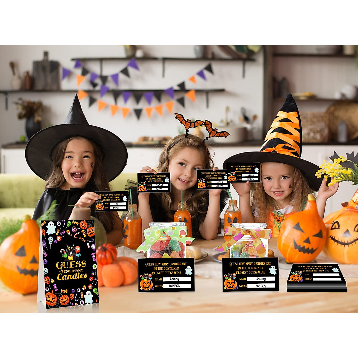 FaCraft Halloween Guess How Many Candies Games,36pcs Candies Guessing Game Cards Halloween Party Game for Kids Adults Halloween Guessing Candy Jar Card Ticket Birthday Halloween Party Favor Supplies