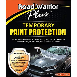 Road Warrior Plus Paint Protection Film - Temporary Roll-On Automotive Exterior Protector from Rocks, Scratch and Chips - Coating Applies White, Dries Clear 16oz Kit