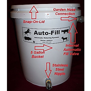 Auto-Fill Automatic Large Animal Nipple Waterer Bucket for Horses, Pigs, Hogs, Goats, Cows and More